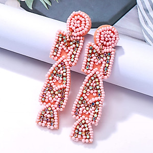 XOCARTIGE Mother’s Day Earrings Beaded MAMA Earrings for Women Handmade Rhinestone Bead Drop Dangle Earrings Birthday Mother’s Day Jewelry Gift (Pink)