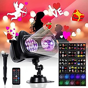 Valentines Day Projector Lights Outdoor, Upgraded 12 HD Slides 10 Colors of 3D Ocean Wave Light IP44 Waterproof LED, with Remote Control Timer for Easter Valentine's Day Birthday Decorations