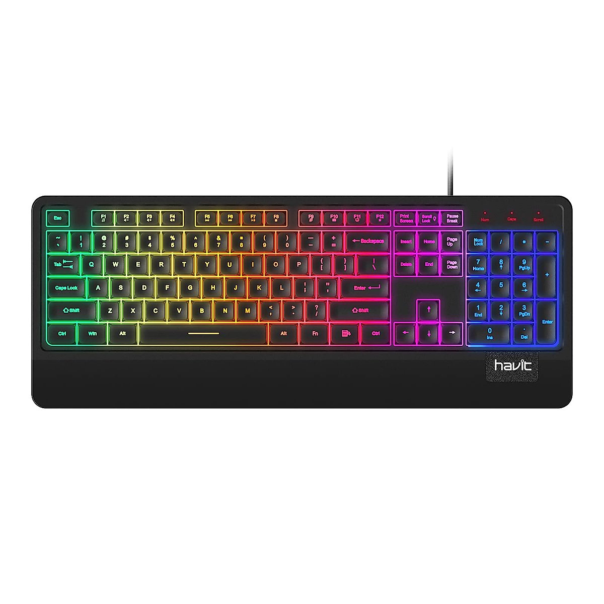 havit Wired LED Keyboard, Rainbow Backlit Computer Keyboard Ergonomic LED Gaming Keyboards Wrist Rest 104 Keys for Office PC Desktop Laptop Game Black