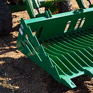 Titan Attachments 60in Fine Grade Skeleton Rock Bucket with Teeth for John Deere Loader with Hook and Pin Connection