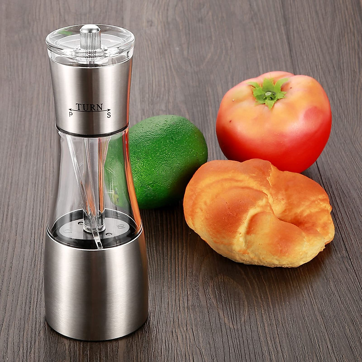 Salt and Pepper Grinder Set, Refillable Stainless Steel Combo Shakers With Adjustable Coarse Mills, 2 in 1 Manual Stainless Steel Salt Pepper Mill Herb Spice Grinder