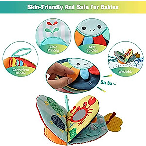 Baby Soft Book Cloth Books, Touch and Feel Books Early Education Toys for Babies, Infant Books Bath Book Christmas Toys Gifts for 0-3 3-6 6-12 12-18 Months 1-2 Year Old Boys Girls (Set of 7)