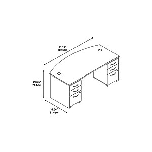 Bush Business Furniture Series C 72W Bowfront Shell Desk with (2) 3-Drawer Mobile Pedestals