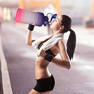 YIREN Large 1 Gallon Water Bottle with Time Marker Motivational & Straw, Leakproof Tritan BPA Free for Fitness, Gym, Outdoor Sports and Work (Purple to Pink)