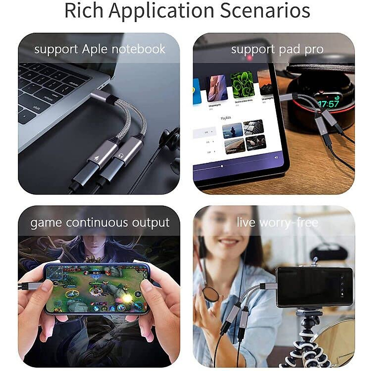 USB C Splitter, 2in1 Type C Audio Adapter , Dual USB C Headphone and Charger PD 27W Fast Charging Support Call Music for Pixel 4 3 XL, Galaxy S21 S20+ S20 Note 20 10, Xperia (Not fit Moto &Oneplus)