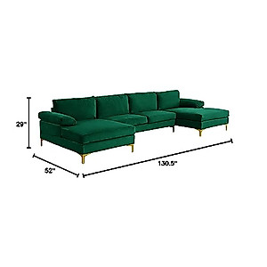 Modern Large Velvet Fabric U-Shape Sectional Sofa, Double Extra Wide Chaise Lounge Couch with Gold Legs