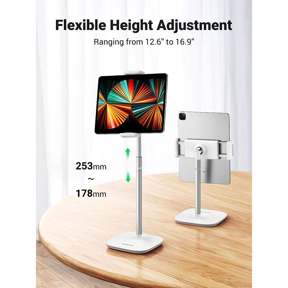 UGREEN Tablet Stand Holder for Desk Height Adjustable Stand Aluminum Alloy Cradle Desktop Tablet Mount Dock Compatible with iPad Pro 12.9, iPad Air Mini 5 4 3, E-Book Reader