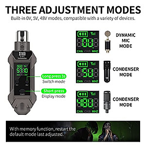 XTUGA C-977 UHF Wireless XLR Transmitter and Receiver& Wireless Guitar Transmitter Receiver,Rechargeable Mic Adapter 16 Channels 164ft Range for Dynamic Microphone,Audio Mixer,Electric Guitar Bass
