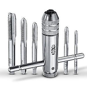 Rocaris Adjustable T-Handle Ratchet Tap Holder Wrench + 5pcs M3-M8 Machine Screw Thread Metric Plug Tap