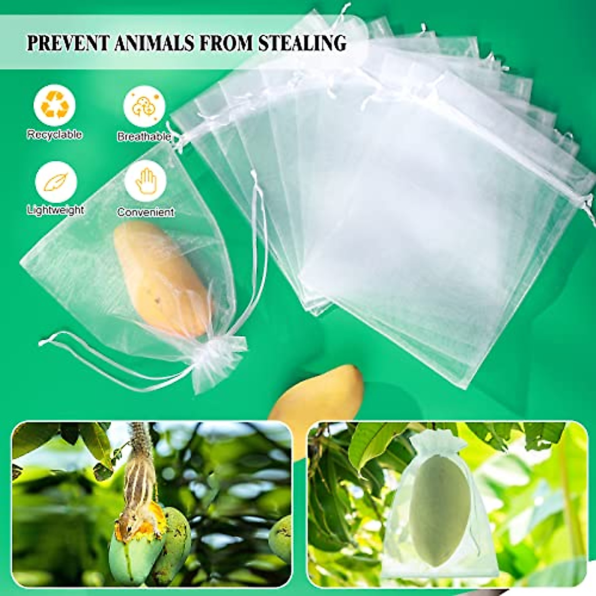 50 Pcs Fruit Protection Bags, 6x9" White Fruit Netting Bags for Fruit Trees Fruit Cover Mesh Bag with Drawstring, Netting Barrier Bags for Grapes Mango Fruit Trees Veggies Garden