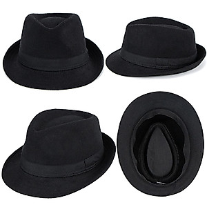 Unisex Classic 20s Trilby Fedora-Hat Casual Manhattan Short-Brim Structured Gangster Panama Felt Jazz Cap Black