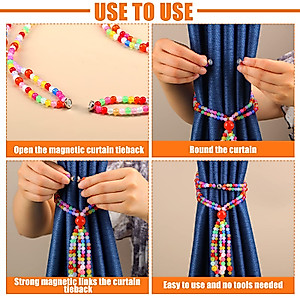 Yunlly 4 Pack Magnetic Curtain Tiebacks Boho Curtain Tiebacks Colorful Beaded Tassel Curtain Drapery Holdbacks Boho Curtain Ties for Home Office Window Decorative