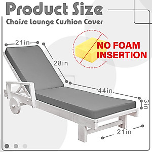 Waterproof Chaise Lounge Cover (Not Includes Cushion) 72x21x3in Outdoor Cushions Slip Covers Cushion Slipcovers Lounge Chair Cover with Zipper Ties for Outdoor Lawn Patio(Light Gray, 1 Piece)