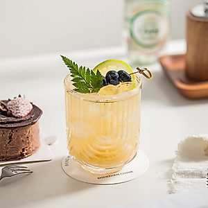 INSETLAN Water Drinking Glasses Set of 8-4 Highball Glasses 14 oz, 4 Rocks Glass Cups 12 oz, Arch Design Cocktail Glasses, Vintage Glassware, With Glass Straw, for Beverages Ice Coffee Juice Water