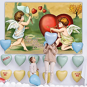 Large Cupid Themed Valentine's Day Banner, Valentine's Day Photography Backdrop, Valentines Day Sign Prop, V-Day Party Background Decoration Supplies
