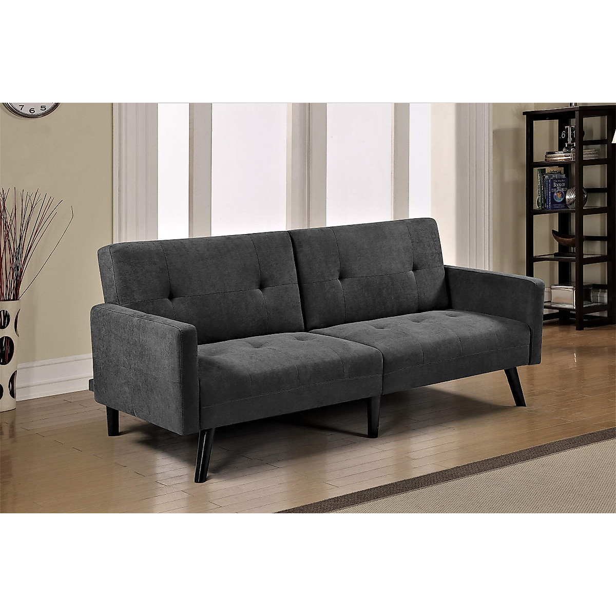 US Pride Furniture Velvet Square Arm Sofa Bed Sofabed, Dark Grey