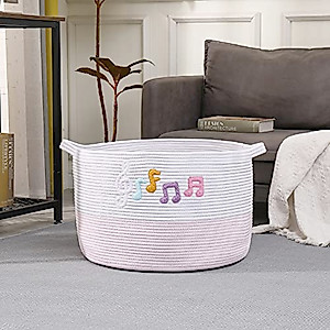 Volhouim XXXLarge Cotton Rope Basket， Blanket Storage for Living Room for Storage Blanket Basket Nursery Toy Basket Baby Laundry Basket for Clothes Towels Blankets，Empty Gift Basket 22"x14" Pink