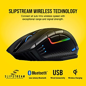 Corsair Dark Core RGB Pro SE, Wireless FPS/MOBA Gaming Mouse with Slipstream Technology, Black, Backlit RGB LED, 18000 DPI, Optical, Qi Wireless Charging Certified (Renewed)