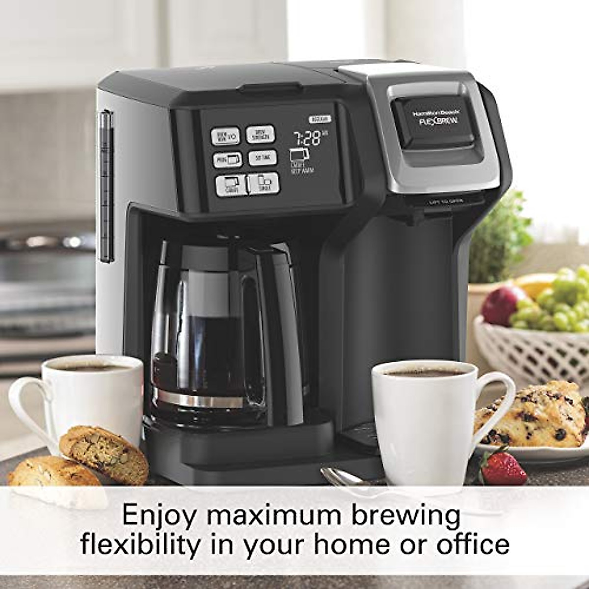 Hamilton Beach (49976) Coffee Maker, Single Serve & Full Coffee Pot,Compatible withK-Cup Packs or Ground Coffee, Programmable, FlexBrew, Black (Renewed)