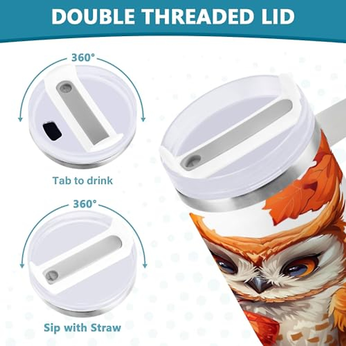 ODAWA Owl Maple Leaf Travel Coffee Tumbler 30 Oz Travel Mug with Handle and Straw