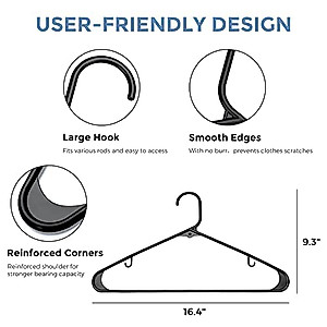 HOUSE DAY Black Plastic Hangers 10 Pack, Heavy Duty Clothes Hanger Plastic, Durable Plastic Shirt Hangers Coat Hangers For Closet, Adult Hangers For Everyday Standard Use Laundry Hanger Closet Hangers