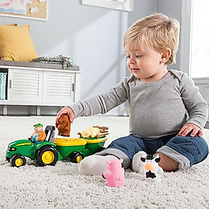 John Deere Animal Sounds Hayride Musical Tractor Toy - Musical Hayride and Farm Animal Toddler Toys - Includes Farmer Figure, Tractor, and 4 Farm Animals - Ages 18 Months and Up