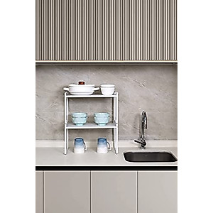 Nxconsu 2Pack Stackable Cabinet Shelf Organizer Storage Rack Shelf Riser for Kitchen Pantry Cupboard Bathroom Under Sink Counter Countertop Desk Space Saver Freestanding Heavy Duty Nonslip White Tall