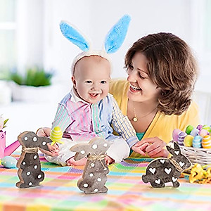 4 Pieces Easter Bunny Wooden Sign, Bunny Shape Easter Decorations Tabletop Rabbit Decor with Jute Rope Freestanding Farmhouse Rabbit Tiered Tray Decor for Spring Party Desk Office Gift Table Home