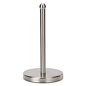 Heavy Weighted Paper Towel Holder, Easy One-Handed Design for Kitchen Stand Paper Towel Dispenser, Sturdy Base for Standard Paper Towel Rolls and Mega Paper Towel Roll (Brushed - Stainless Steel Base)