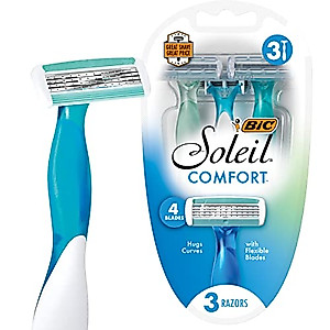 BIC Soleil Comfort 4-Blade Disposable Razors for Women Sensitive Skin Razor for a Smooth and Close Shave, 3 Piece Razor Set