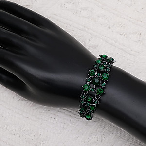 chaoyite Women's Statement Necklace Earrings Link Bracelet Set for Bride Austrian Crystal Wedding Bridal Costume Jewelry Sets (green crystal-black tone)