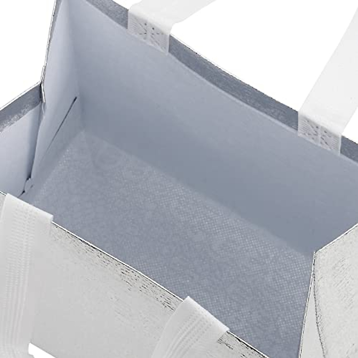 Elsjoy 40 Pack Glossy Reusable Grocery Bags, 10 x 8 Inch Non-woven Tote Shopping Bags with Handle, Silver Shiny Gift Bags Stylish Shopping Bags for Birthday, Wedding, Party, Business