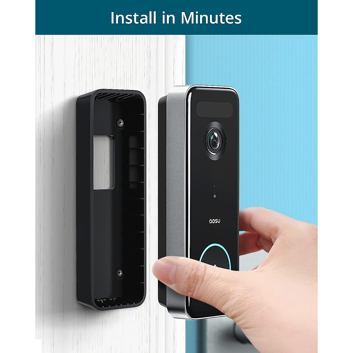 AOSU Doorbell Camera Wireless, 5MP Ultra HD, No Monthly Fee, 2.4/5 GHz WiFi Video Doorbell with Homebase, Battery/Wired Powered, Work with Alexa & Google Assistant