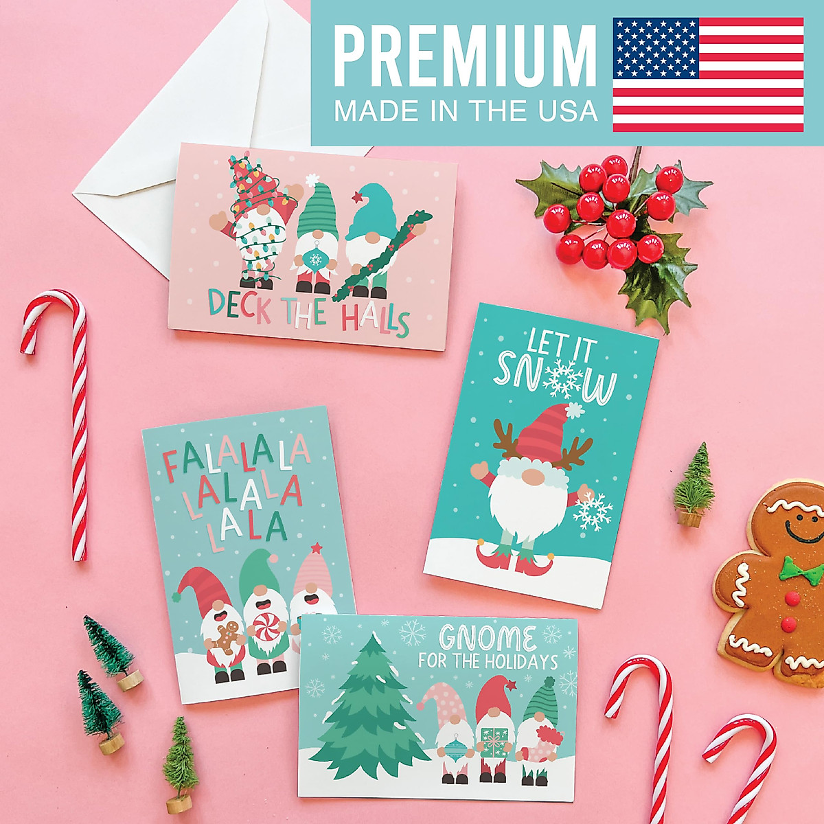 Hadley Designs 24 Christmas Cards with Envelopes - Blank Holiday Cards with Envelopes for Family, Friends & Business, Made in the USA (Gnome)