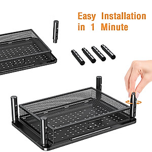 ELIVED Monitor Stand Riser, Metal Desk Laptop Stand with Organizer Drawer, Desktop Organizer for Computer, Laptop, Printer, Black