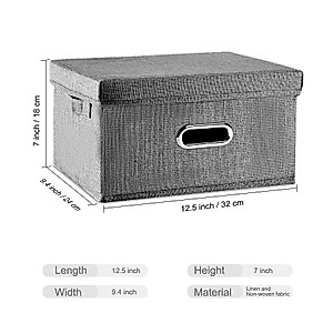HONGKERNE Linen Fabric Storage Bin with Lid[1-Pack] Foldable Storage Box Organizer Storage Basket with Lid Closet Storage Bins for Clothes Storage Containers for Bedroom Office Home (Gray, Small)