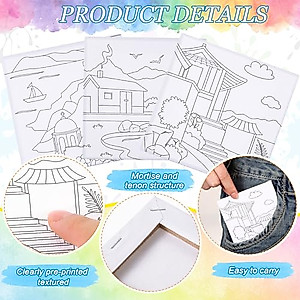 Meanplan 12 Pcs Pre Drawn Outline Canvas 10 x 8 Inch, Pre Drawn Stretched Canvas Painting Boards for Painting Art Party Favor for Adult Student Kids DIY(Scenery)