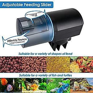 Lukovee Automatic Fish Feeder,New Generation Feeding Time Display USB Rechargeable Timer Moisture-Proof Aquarium or Fish Tank Food Dispenser with 200ML Large Capacity for Vacation Weekend Holiday,Blue