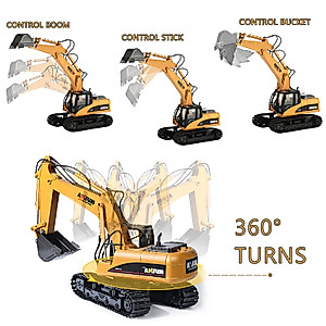 TEMA1985 Full Functional Remote Control Excavator Construction Tractor, Excavator Toy with 2.4Ghz Transmitter and Metal Shovel