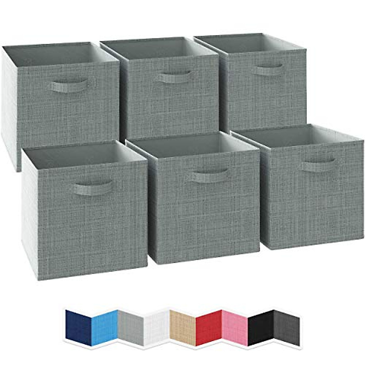 NEATERIZE 13x13 Large Storage Cubes - Set of 6 Storage Bins. Features Dual Handles | Cube Storage Bins | Foldable Closet Organizers and Storage | Fabric Box for Home, Office (Textured Grey)