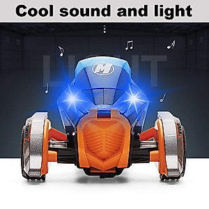 Gilumza Pull Back Motorcycle Toys, Motorcycles Launcher Toy with Music Lighting, 2 in 1 Catapult Race Trinity Chariot Gift for Boys Kids (Red&Black)