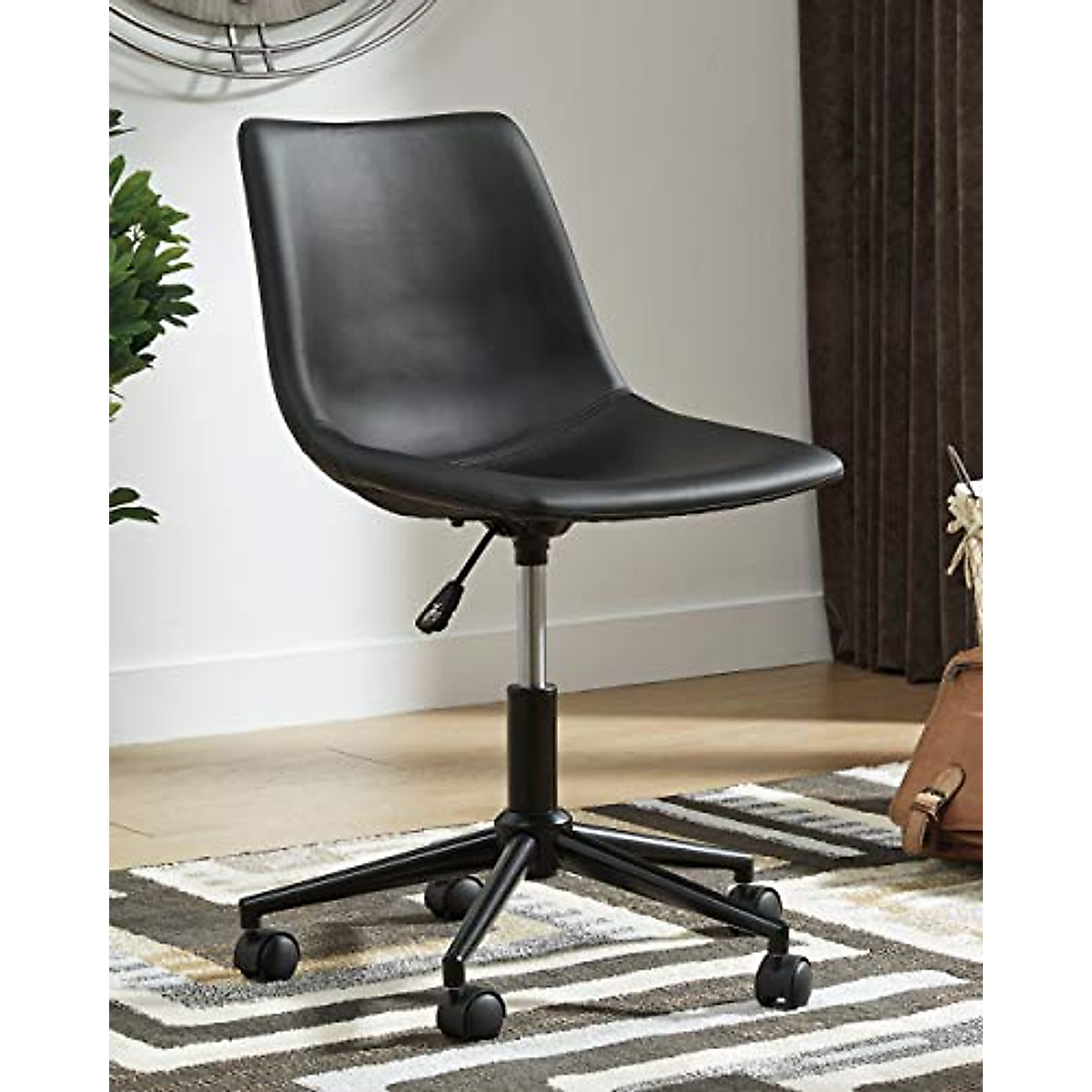 Signature Design by Ashley Faux Leather Adjustable Swivel Bucket Seat Home Office Desk Chair, Black