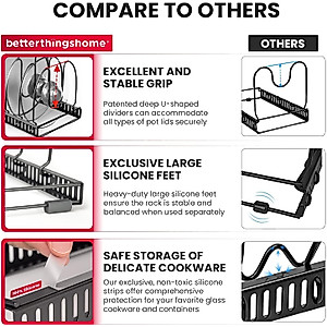 Better Things Home Expandable Pot and Pan Organizer Rack for Cabinet, Pot Lid Organizer Holder with 10 Adjustable Dividers, Anti-Scratch Padding - For Baking Sheet Organizer, Frying Pan Storage (Grey)