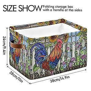 TropicalLife Rectangular Storage Bin Cube Animal Rooster Foldable Organizer Basket with Handles, Sunflower Floral Farm Collapsible Storage Box for Kids Toy Shelf Closet Nursery