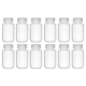 EISCO 12PK Reagent Bottles, 60ml - Wide Mouth with Screw Cap - Polypropylene - Translucent Labs