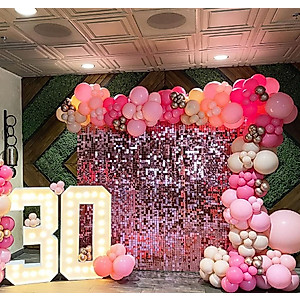 Square Shimmer Panels (Pack of 24) Sequin Shimmer Wall Backdrop Decoration Panels Glitter Bling Sequin Photo Backdrops for Birthday Anniversary Engagement Parties Decor Pink