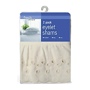 Fresh Ideas Ruffled Bed Pillow Shams with Embroidered Eyelet Detail, Standard, Ivory, 2-Pack