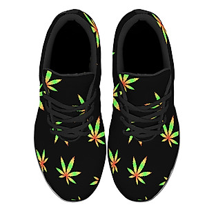 Marijuana Leaf Shoes Men Fashion Weed 420 Sneakers Women Mesh Walking Athletic Cannabis Shoes Black Size 10.5