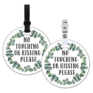 Do Not Touch Baby Signs-Stroller Tag, 2 Pack Greenery No Touching or Kissing Baby Sign, Stop No Touching Baby Car Seat Sign or Stroller Tag for Newborn Baby (5 Inches)
