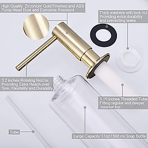 Samodra Sink Soap Dispenser, Metal Pump Head Liquid Lotion Countertop Kitchen Bathroom Soap Dispenser with 17 OZ PET Bottle (Brushed Gold)